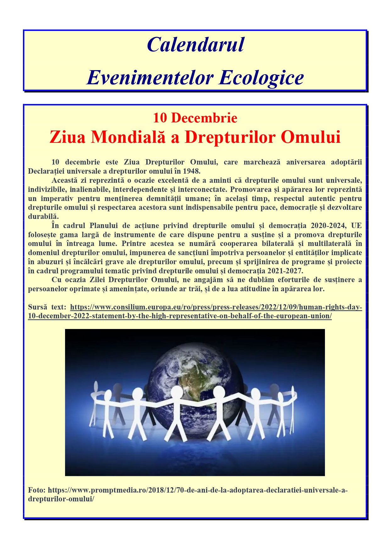 ZIUA MONDIALĂ A DREPTURILOR OMULUI